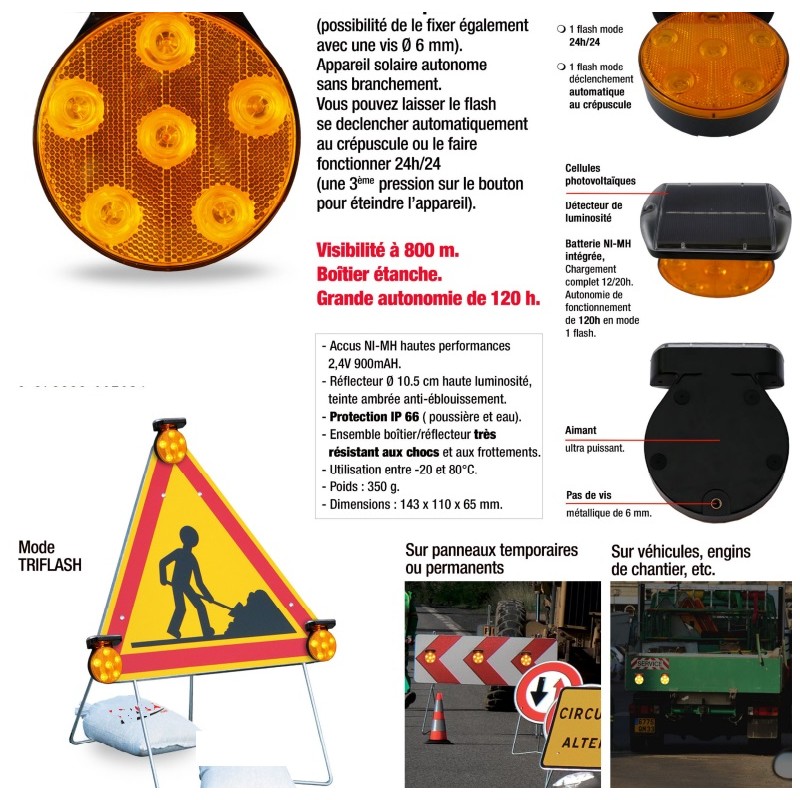 Spot Flash solaire magnétique boitier étanche 6 LEDS autonome ...