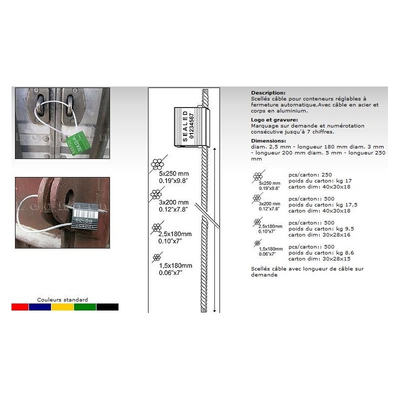 Scellé de sécurité câble numérotés Largeur 2.5 mm Longueur 250 mm ...