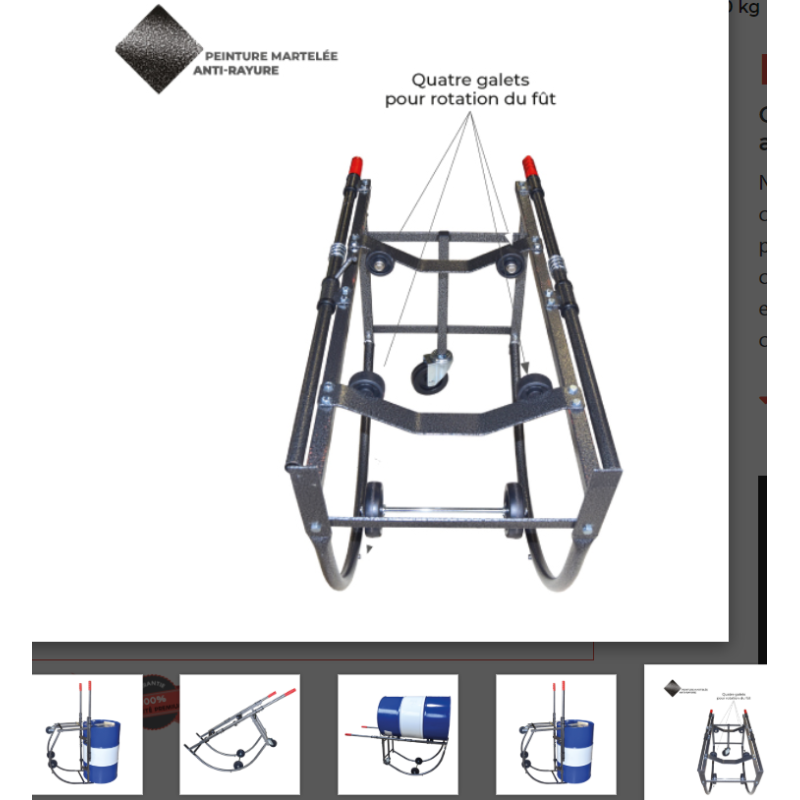 Diable Chariot basculeur de fût 200 LITRES charge 300 kg